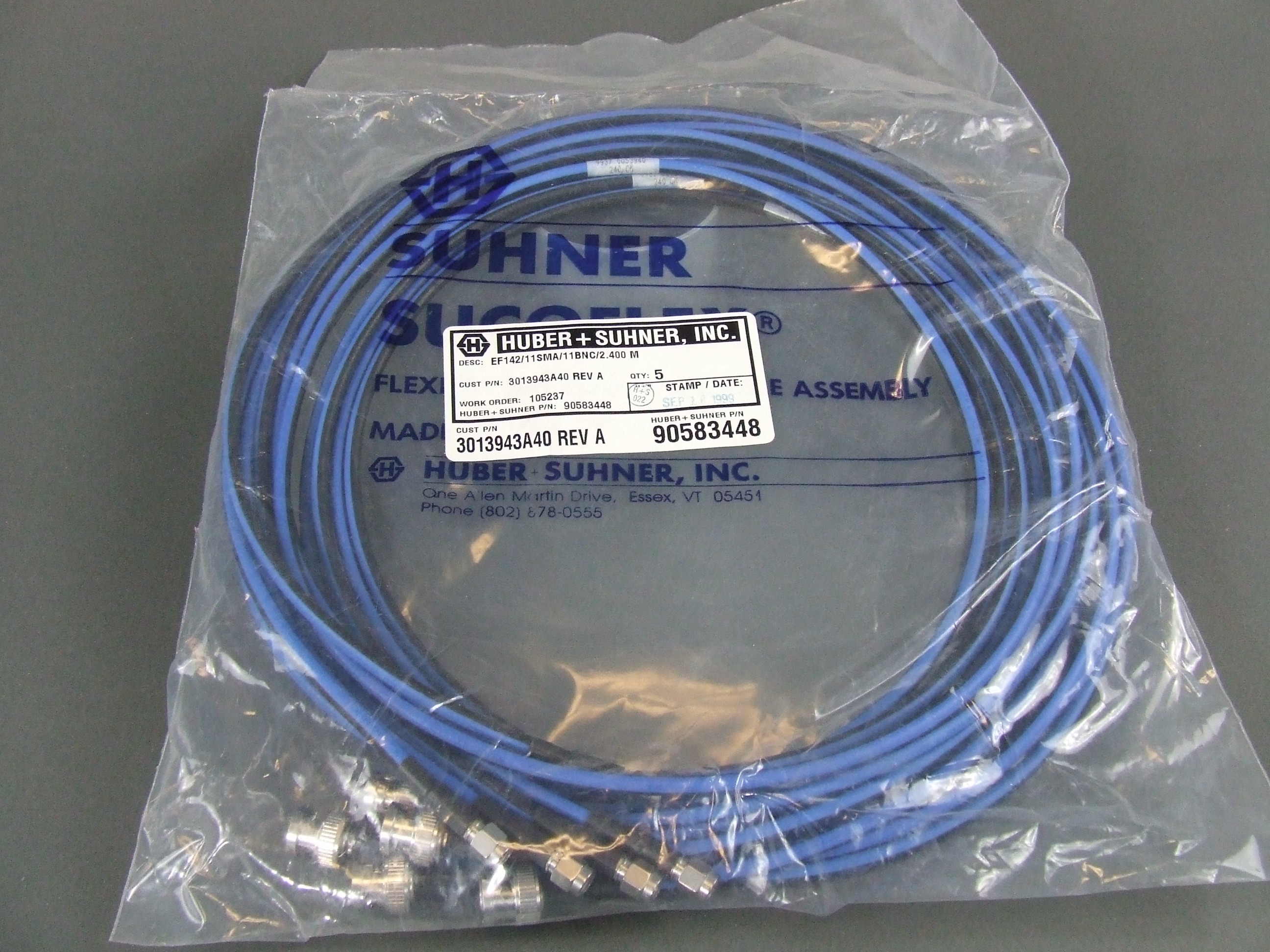 Huber + Suhner Precision RF Cable RG142/SMA Plug to BNC Plug 2.4m ...